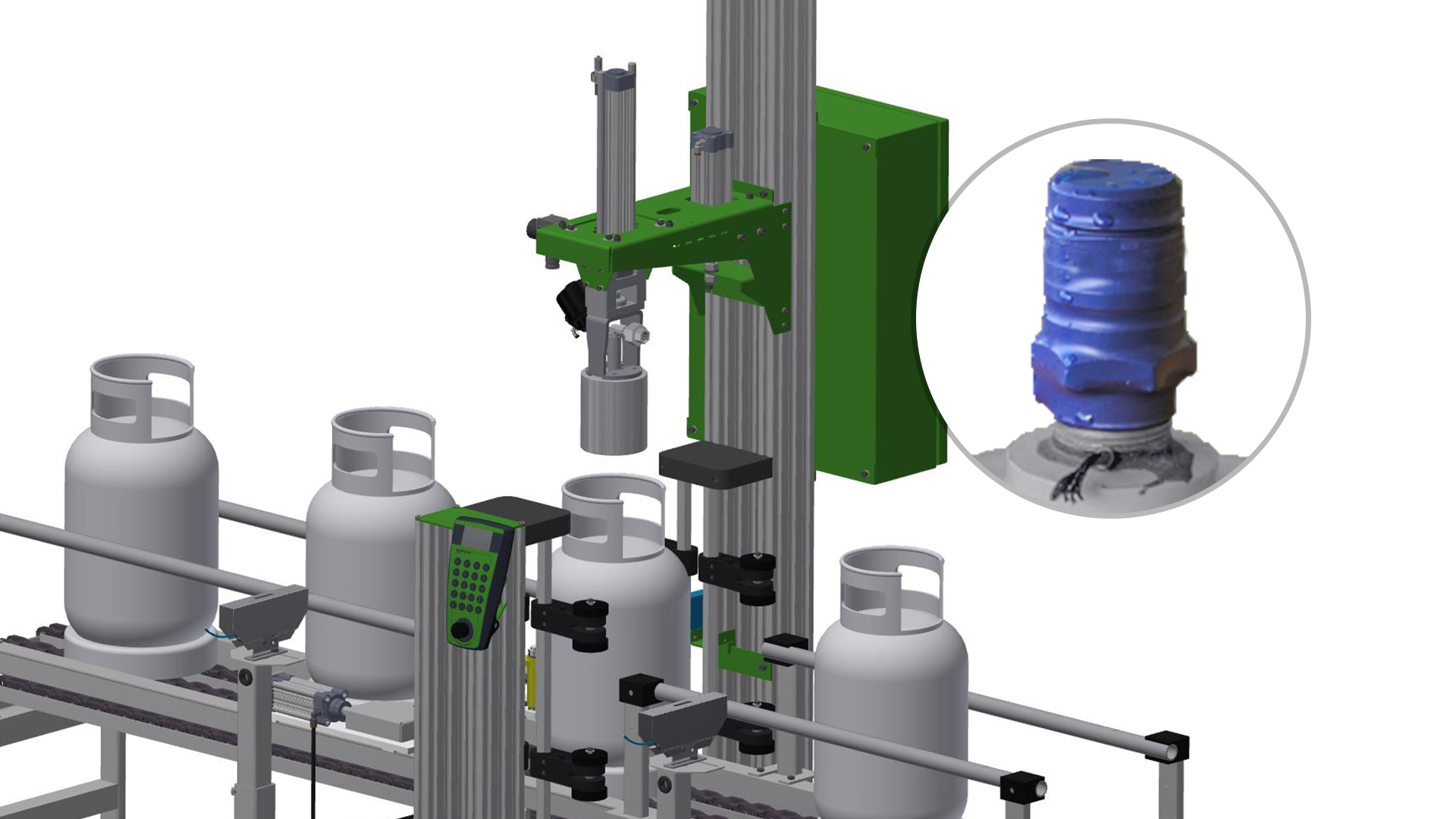 Valve sealing unit for automatic in-line in chain conveyor